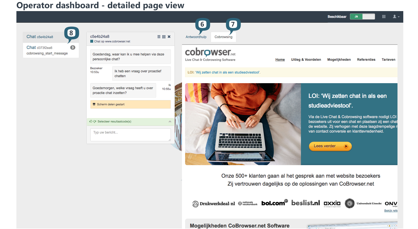 Operator Dashboard – CoBrowser - Chat en Cobrowsing software zonder ...